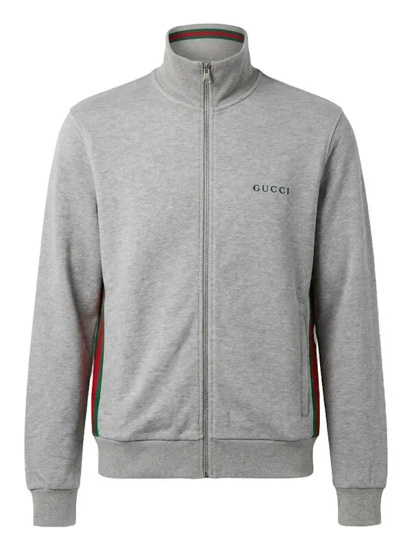 Gucci Logo Embroidered Zip-up Track Jacket - Grey