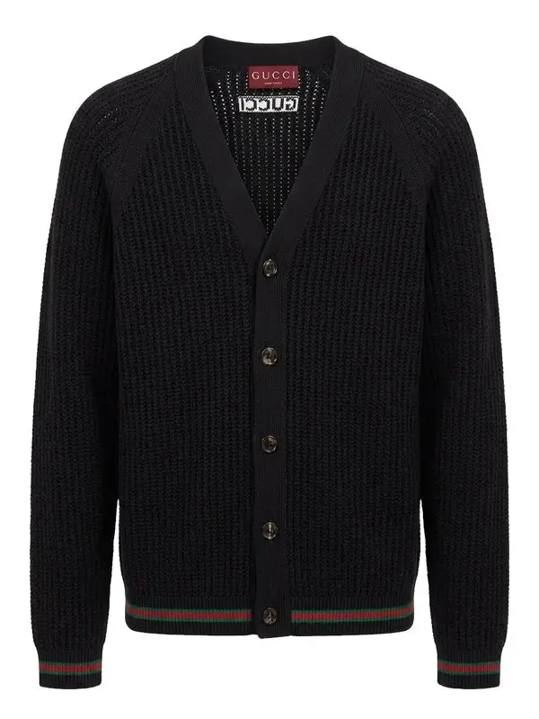 Gucci Logo Embroidered Button-up Cardigan - Black