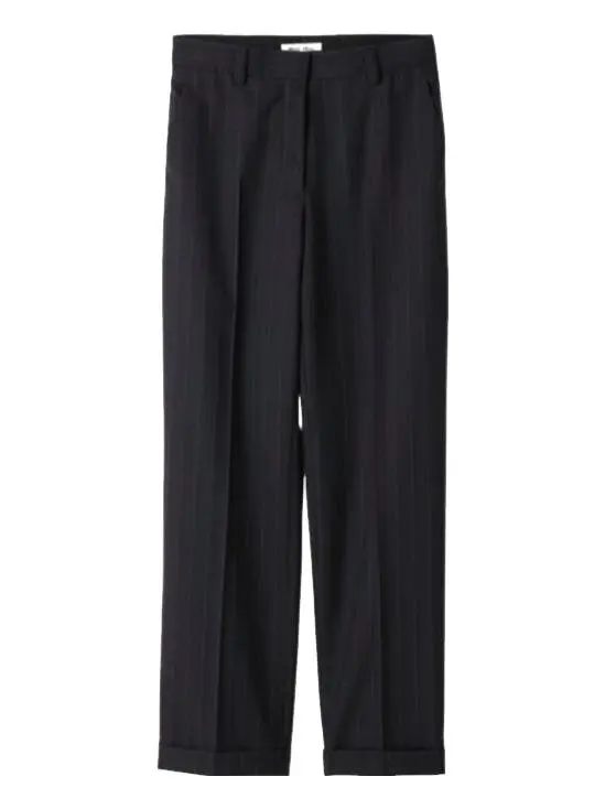 Miu Miu Straight Leg Pinstripe Trousers - Black