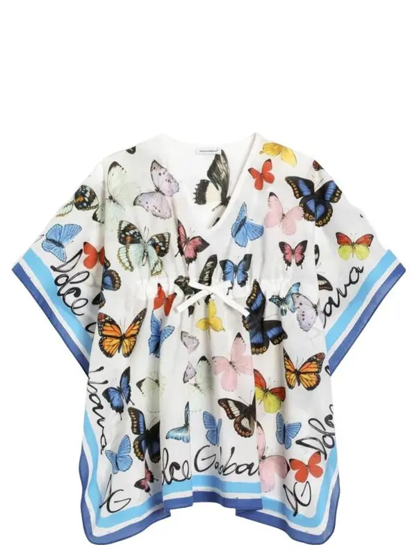 Dolce & Gabbana Butterfly Print Kaftan Dress - White