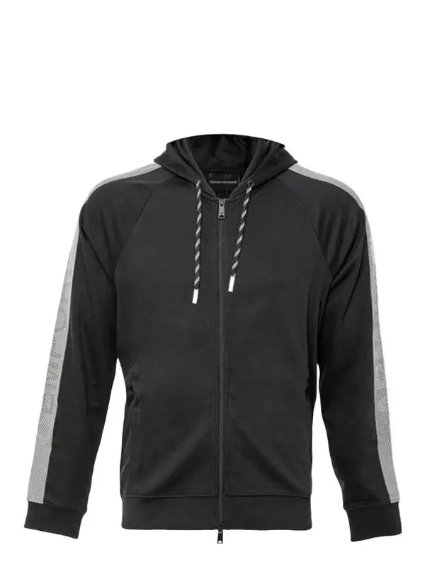Emporio Armani Logo Detail Zip-up Hooded Coat - Black