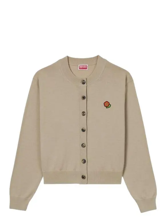 Kenzo Pop Embroidered Merino Wool Crewneck Cardigan - Light Brown