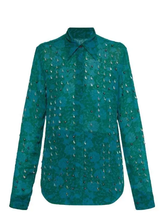 Dries Van Noten Long Sleeve Shirt With Rivet Embellishments - Green