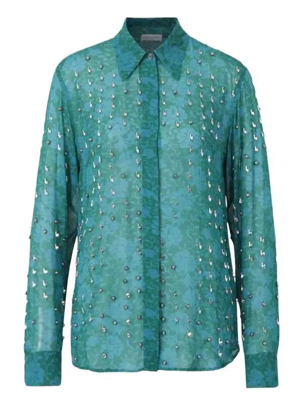 Dries Van Noten Floral-printed Embellished Shirt - Green
