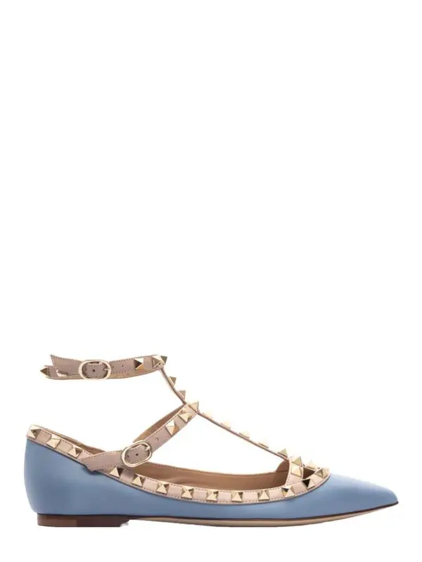 Valentino Garavani Rockstud Ballerina Flats With Ankle Straps - Blue