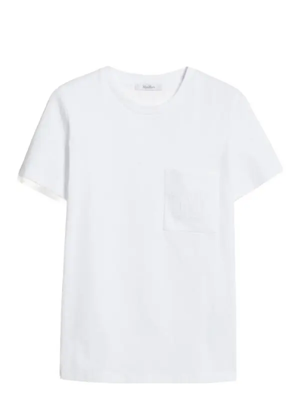 Max Mara Crewneck Cotton T-shirt With Embroidered Pocket - White