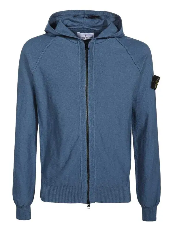 Stone Island Hooded Zip-up Casual Jacket With Logo Detail - Air Force Blue