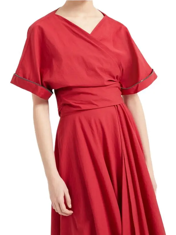 Brunello Cucinelli Kimono-style Poplin Top With Shiny Trim - Red