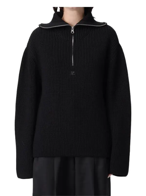 COURREGES Courrèges Half-zip Ribbed Knit Jumper - Black