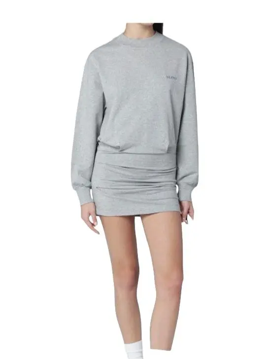 Attico Cotton Blend Mini Dress With Embroidered Logo - Grey