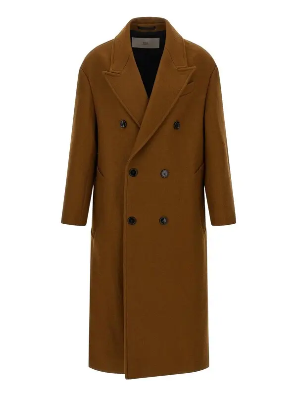 Ami Double-breasted Mid-length Coat - Brown