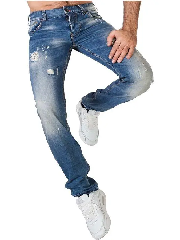 Emporio Armani Distressed Logo Detail Jeans - Blue