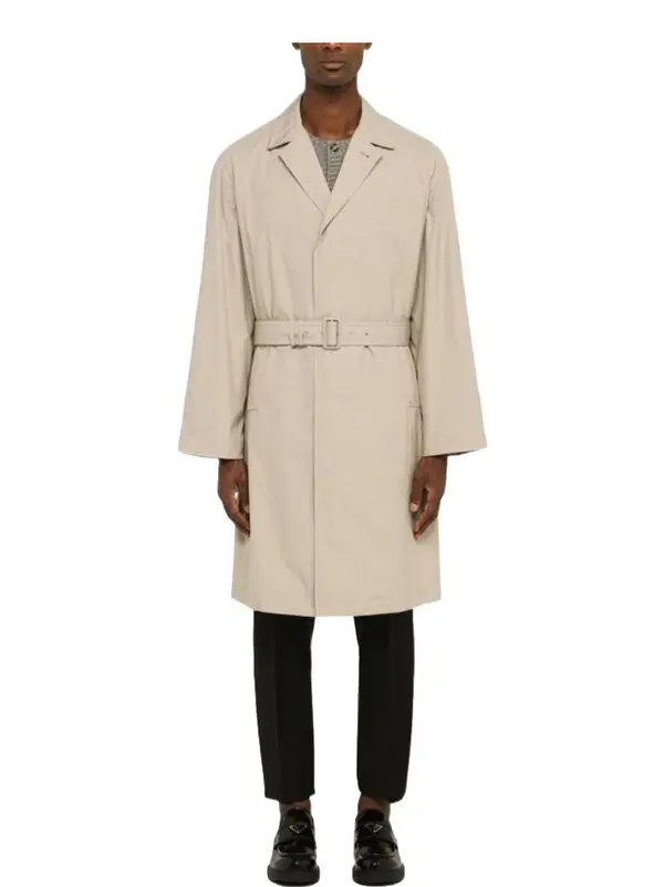 Prada Belted Long-sleeved Coat - Limestone Color