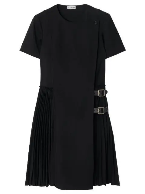 Burberry Pleated Kilt Dress With Buckle Detail - Black