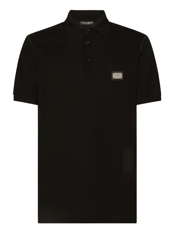 Dolce & Gabbana Dolce Gabbana Logo Plaque Short Sleeved Polo Shirt - Black