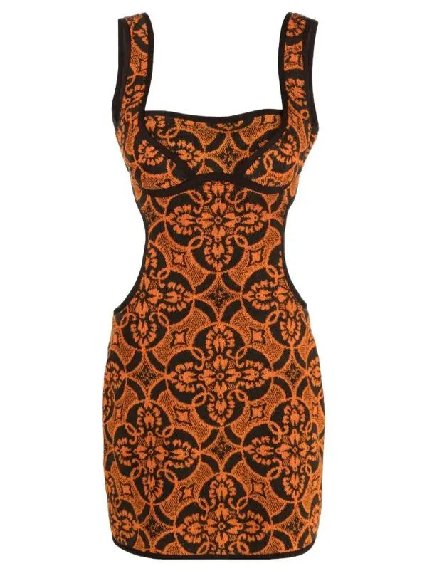 MARINE SERRE Printed Cut-out Dress - Brown