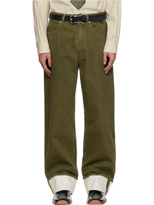 Bottega Veneta Wide-leg Jeans With Contrast Cuffs - Grey-green Washing