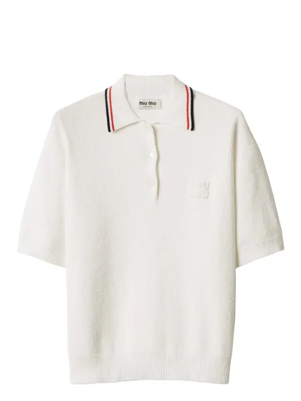 Miu Miu Knitted Polo Shirt With Classic Collar - White