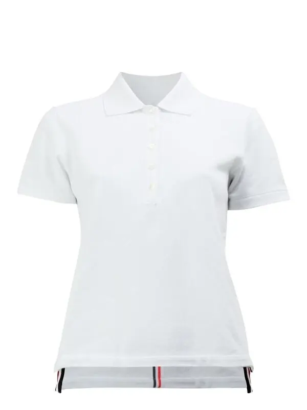 Thom Browne Short Sleeve Polo Shirt With Rwb Stripe Detail - White