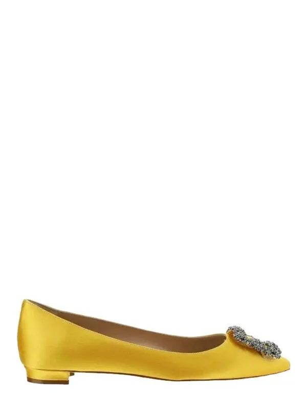 Manolo Blahnik Hangisi Embellished Satin Flats - Yellow