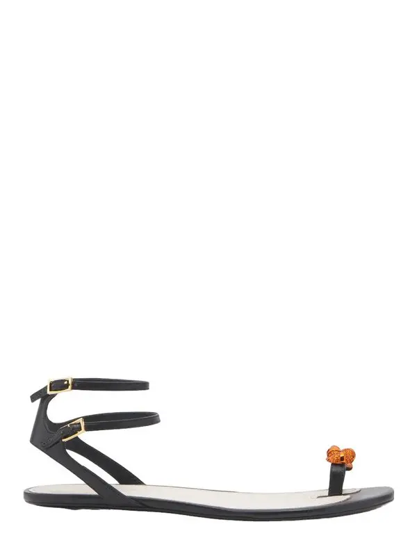 LANVIN Logo Flat Sandals With Ankle Straps - Black