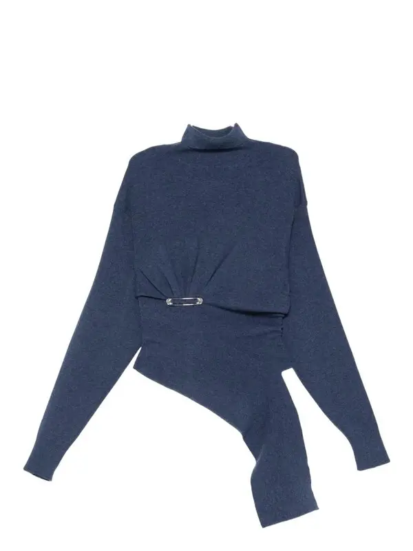 LANVIN Asymmetrical Knit Top With Safety Pin Detail - Blue