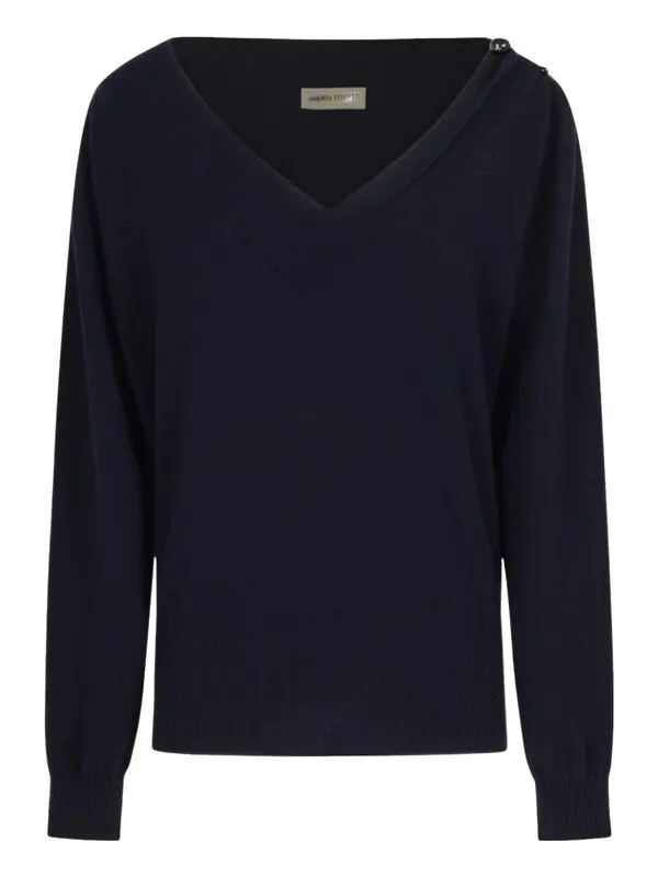 Alberta Ferretti V-neck Jumper With Button Detail - Black