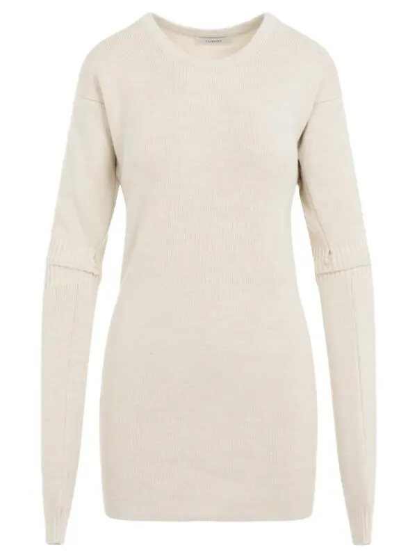 LEMAIRE Long Sleeve Knitted U-neck Dress - White