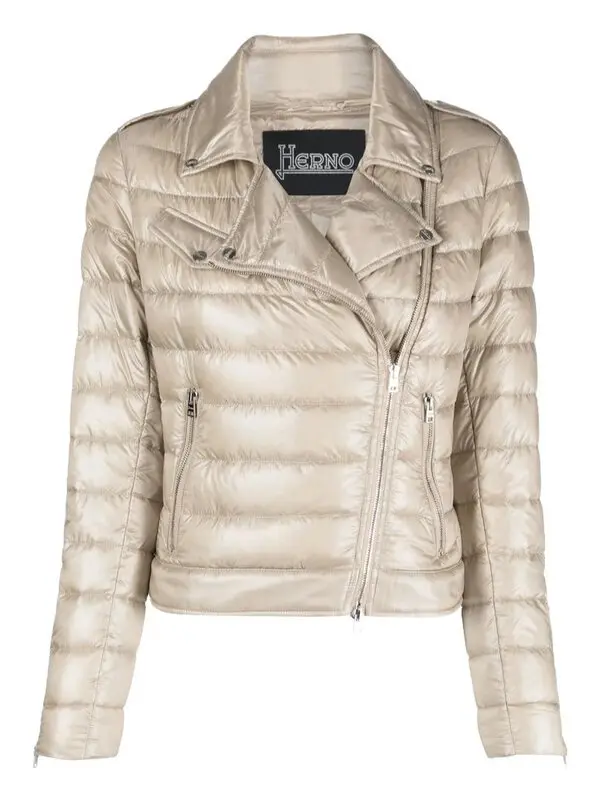Herno Down-feather Padded Jacket With Zip Details - Light Beige