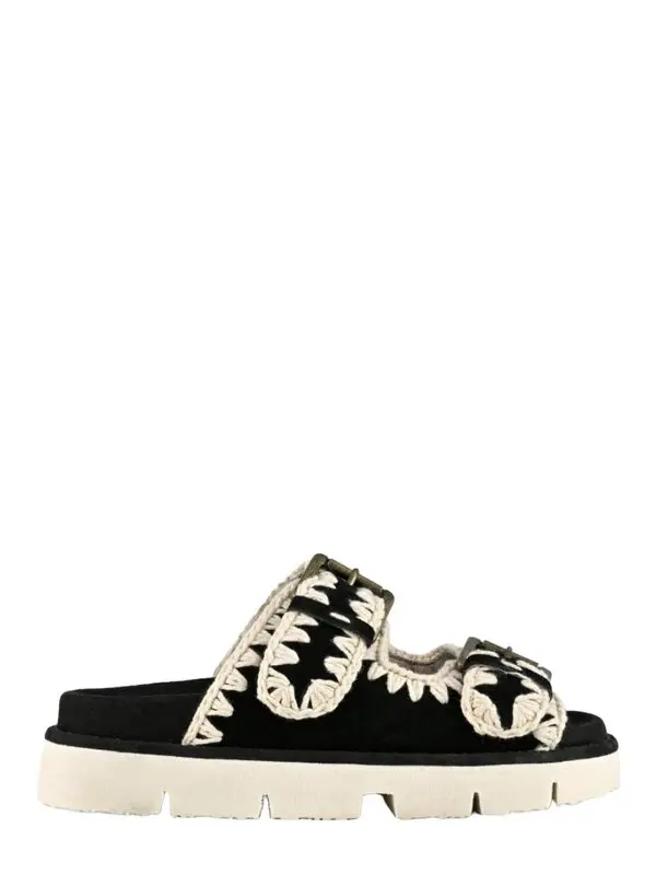Mou Logo Slippers With Double Straps - Black