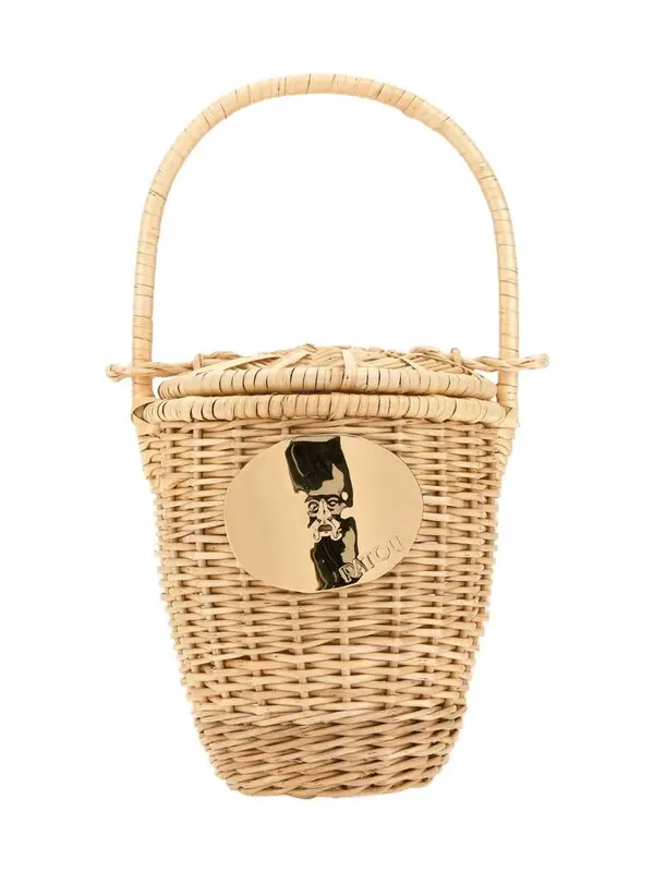 PATOU Logo Plaque Woven Bucket Bag - Nude