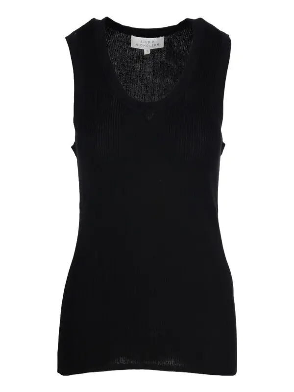 Studio Nicholson Sleeveless Ribbed Knit Top - Black