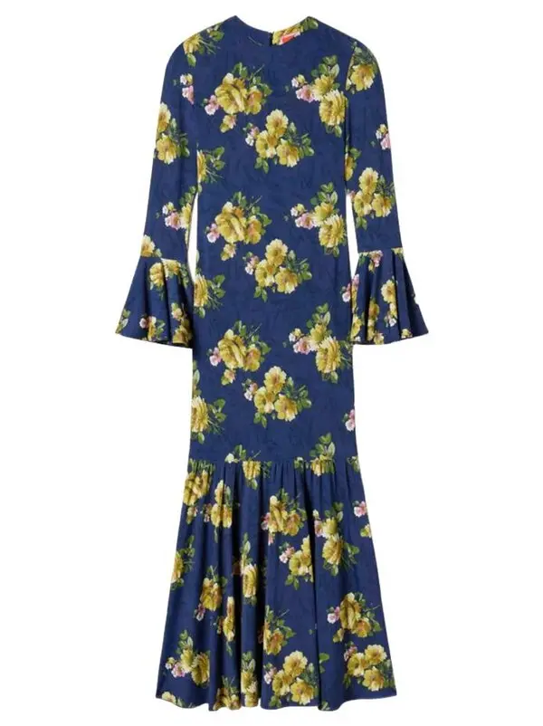 La DoubleJ Floral Bell-sleeve Midi Dress - Blue