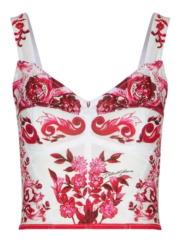 Dolce & Gabbana Majolica-printed Bustier Top - Pink