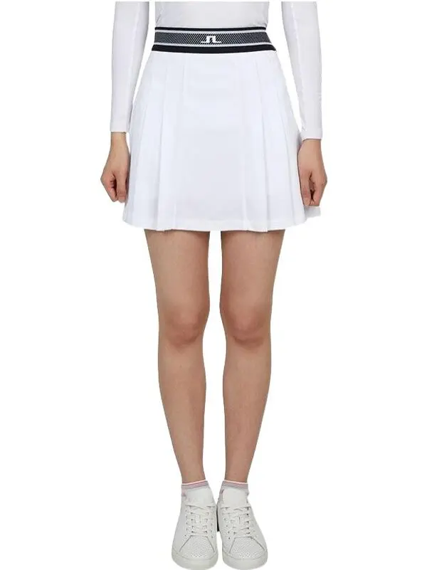 J. Lindeberg Pleated Midi Skirt With Logo Waistband - White