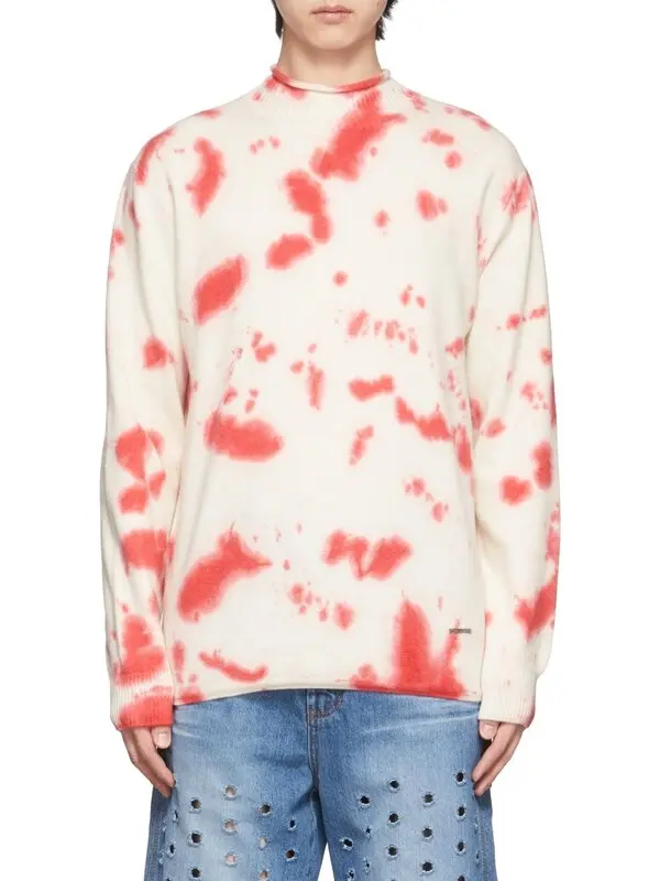 We11Done Tie-dye Ribbed High Collar Sweater - White
