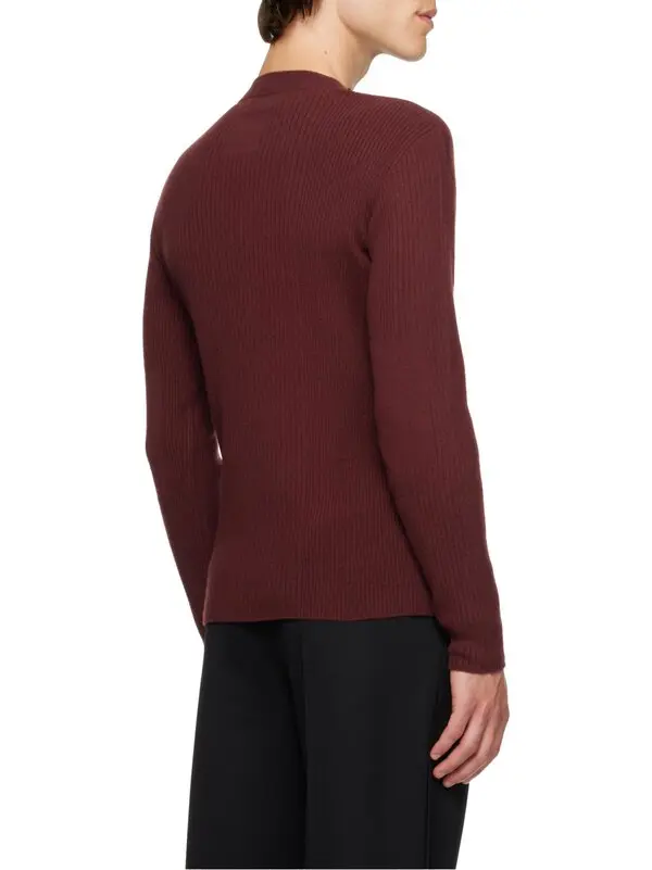 LANVIN Ribbed V-neck Sweater - Wine Red