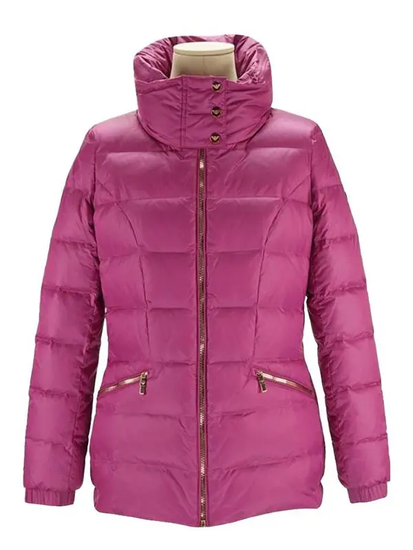 EA7 Quilted Down Jacket With Logo Detail - Pink