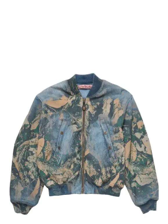 Acne Studios Printed Denim Bomber Jacket - Gray