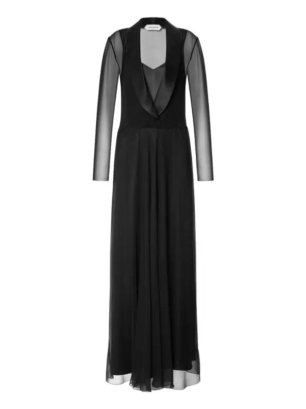 Alberta Ferretti Cowl Neck Chiffon Dress With Petticoat - Black