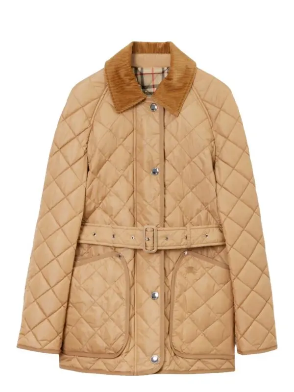 Burberry Belted Waist Quilted Jacket - Brown