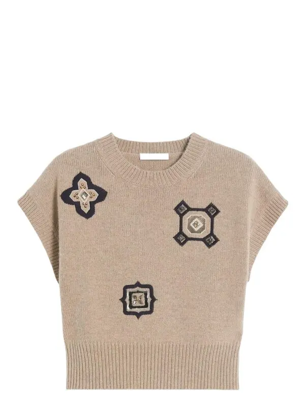 Max Mara Embellished Cropped Sweater - Sand