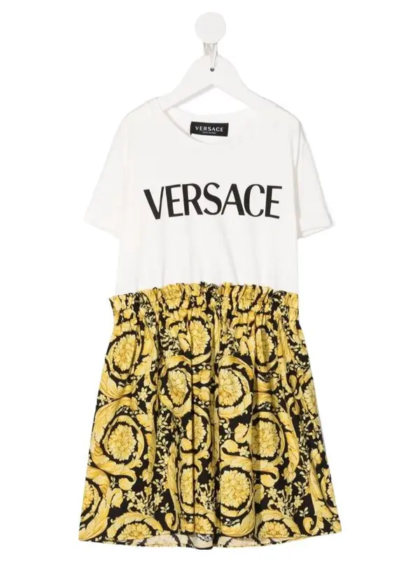 Versace Barocco Logo Print Dress - White