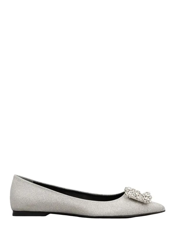 ROGER VIVIER Logo Ballet Flats With Crystal Buckle - Silver