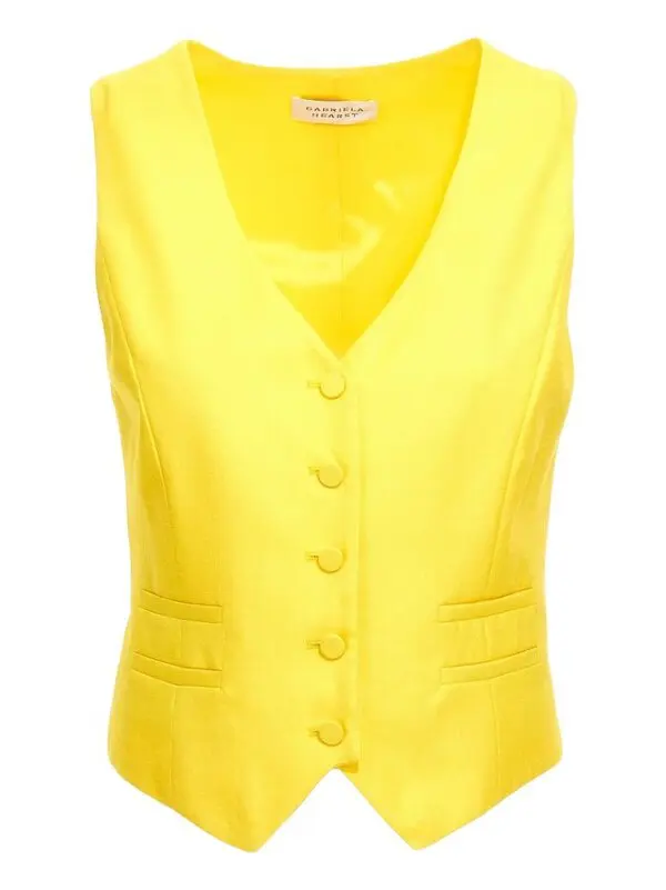 Gabriela Hearst V-neck Vest With Button Closure And Attached Pocket - Yellow