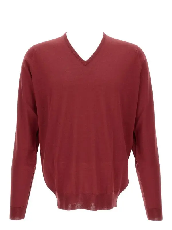 John Smedley Long Sleeve V-neck Sweater - Red