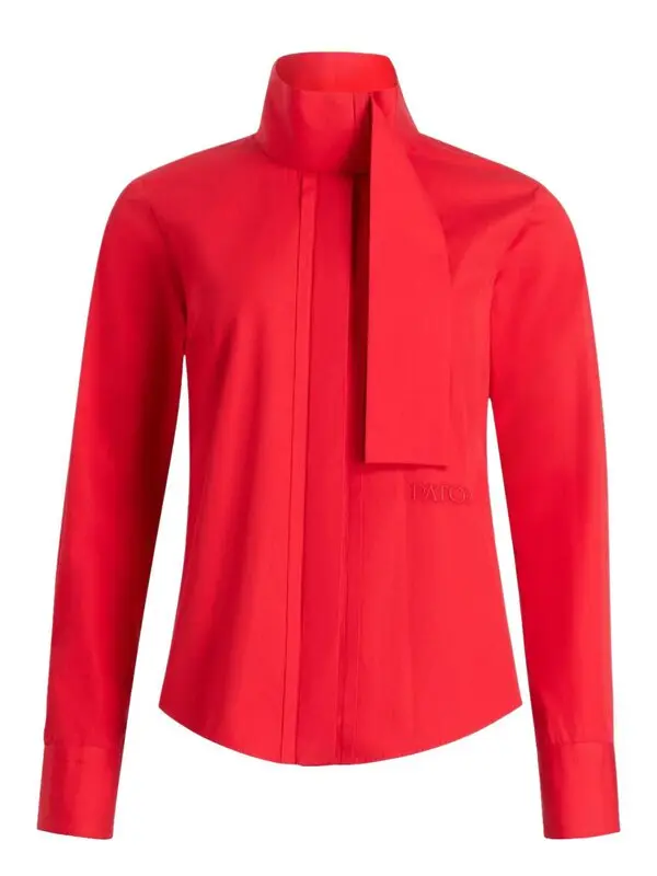 PATOU Shawl Collar Embroidered Logo Shirt - Red