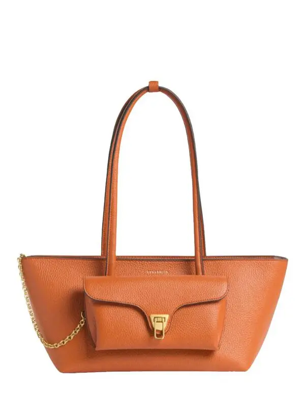 COCCINELLE Logo Printed Shoulder Bag With Detachable Pocket - Brown