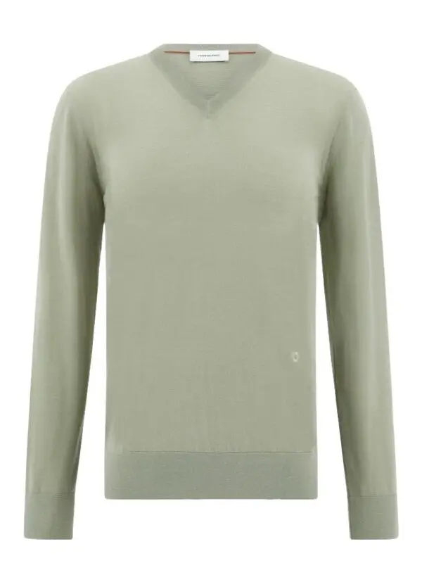 FERRAGAMO V-neck Sweater With Embroidered Gancio - Burnt Sage