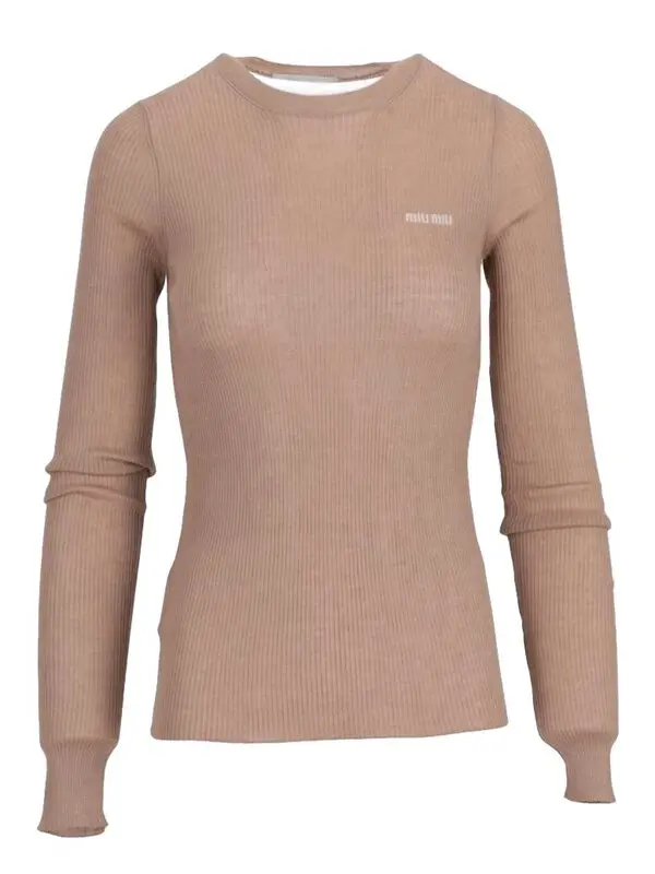 Miu Miu Ribbed Cashmere And Silk Sweater - Brown